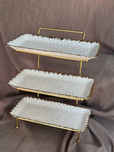 ᐉ Набір сервірувальних блюд Ts Kitchen кераміка на металевій підставці 31х16 см 4 пр Білий