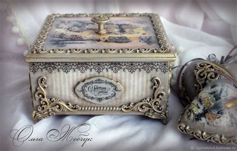 Купить Набор ёлочных игрушек в шкатулке Винтажный Новый год винтаж серый елочные украшения