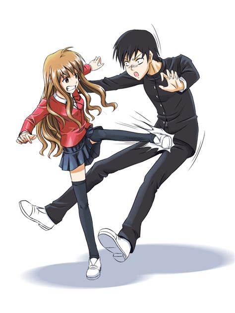 Safebooru Aisaka Taiga Angry Ballbusting Black Hair Brown Eyes Brown