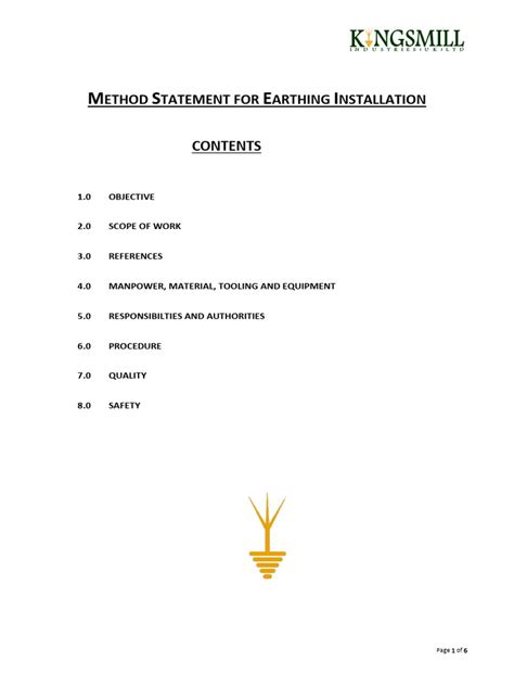 13 Method Statement Of Installation For Earthing And Lightning Protection System Kingsmill
