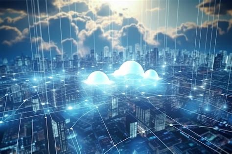 Premium Ai Image A Cloud Computing Network Is Shown Above A Cityscape