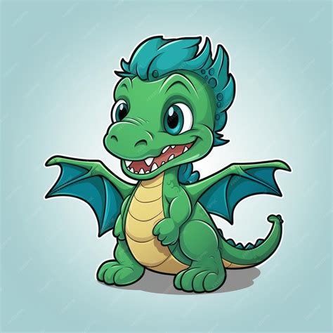 Premium Ai Image A Cartoon Green Dragon With Blue Hair