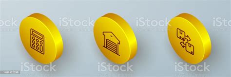 아이소메트릭 라인 계산기 창고 및 골판지 상자를 교통 기호 아이콘으로 설정합니다 벡터 3차원 형태에 대한 스톡 벡터 아트 및 기타 이미지 3차원 형태 개념 건축하기