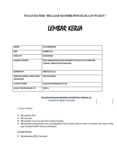 Tugas Lembar Kerja Pdf