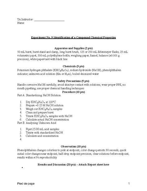 Lab 9 Gen Chem Lab With Some Post Lab Answers Ta Instructor