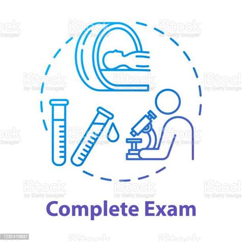 시험 개념 아이콘을 완료합니다 건강 치료 질병 검사 질병 진단 클리닉 테스트 전문 실험실 연구 아이디어 얇은 라인 그림 벡터
