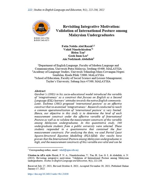 Revisiting Integrative Motivation Validation Of International Posture Among Malaysian
