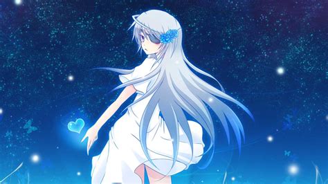 天空，星星，爱心，漂亮动漫女孩，长发，可爱唯美动漫女生壁纸 动漫电脑壁纸 Like壁纸网