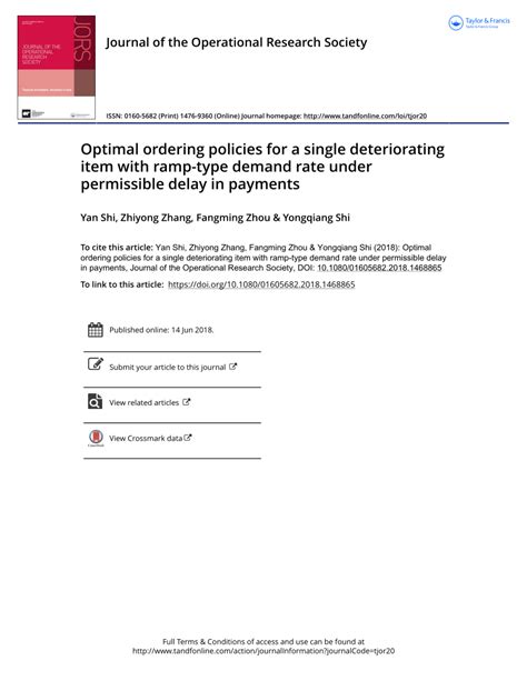 Pdf Optimal Ordering Policies For A Single Deteriorating Item With Ramp Type Demand Rate Under