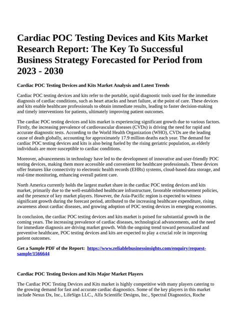 Reportprime Cardiac Poc Testing Devices And Kits Market Research Report The Key To Successful