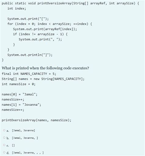 Solved Public Static Void PrintoversizeArray String Chegg