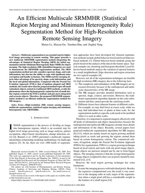 Pdf An Efficient Multiscale Srmmhr Statistical Region Merging And Minimum Heterogeneity Rule