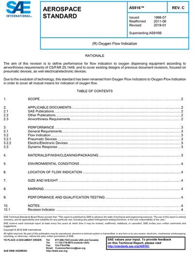 Sae As 916c 2019 Oxygen Flow Indication