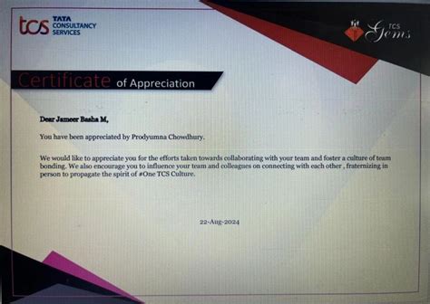 Jameer Basha M On Linkedin Tcs