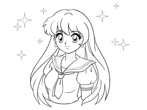 Девушка аниме Ретро в японской школьной форме 90 е аниме и векторная иллюстрация манги