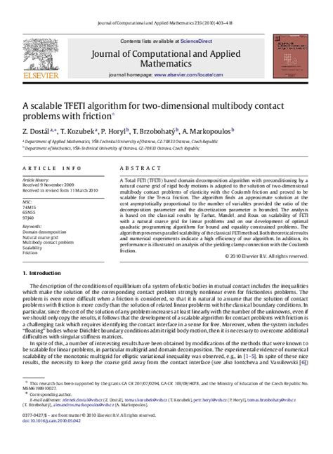 Pdf A Scalable Tfeti Algorithm For Two Dimensional Multibody Contact Problems With Friction