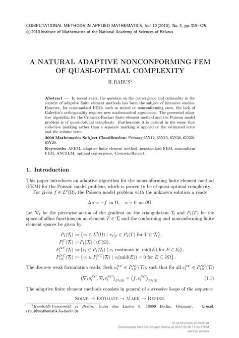 Pdf A Natural Adaptive Nonconforming Fem Of Quasi Optimal Complexity