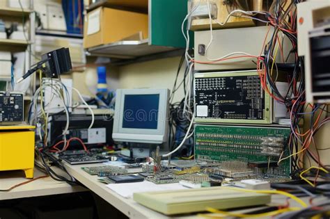 Electronics Workshop With Vintage Computer And Circuit Boards Ai