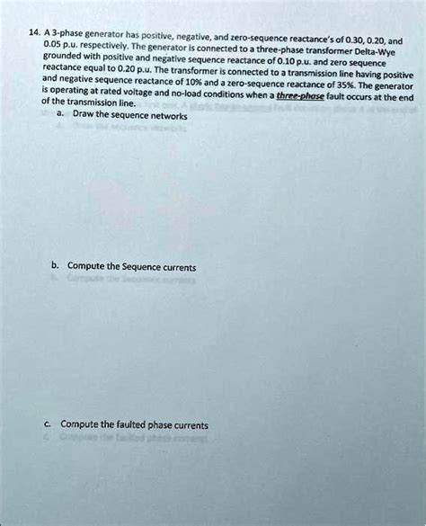 Solved 3 Phase Generator Has Positive Negative And Zero Sequence 005 Pu Reactance Of 0030