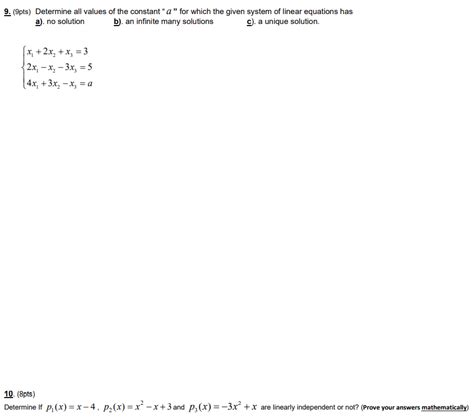 Solved Pts Determine All Values Of The Constant A Chegg Com