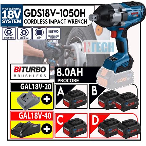 Bosch Gds18v 1050 H Cordless Impact Wrench Brushless Motor 80ah