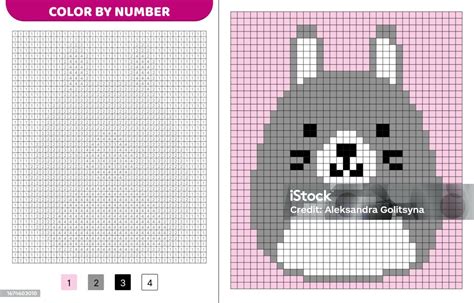 귀여운 토끼 스퀴시멜로 숫자로 색칠하기 픽셀 색칠하기 책 번호가 매겨진 사각형 어린이용 게임 모자이크 처리에 대한 스톡 벡터
