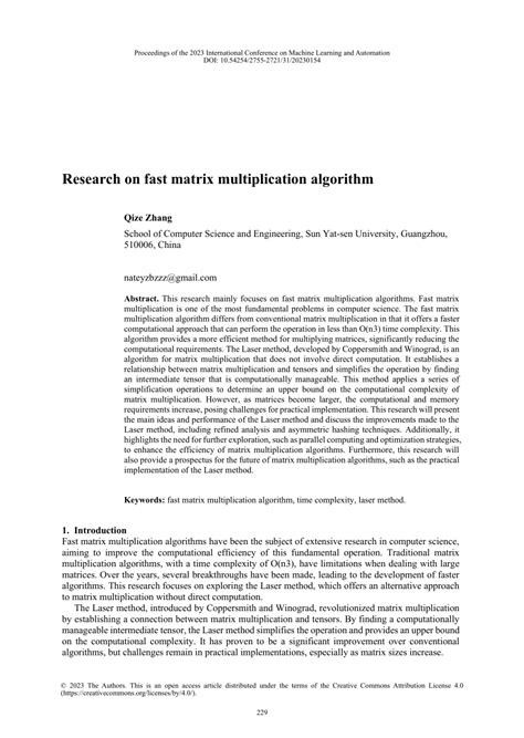 Pdf Research On Fast Matrix Multiplication Algorithm