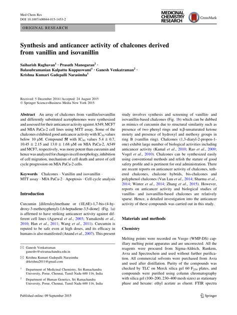 Pdf Synthesis And Anticancer Activity Of Chalcones Derived From