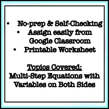 Multi Step Equations With Variables On Both Sides Mini Escape Activity
