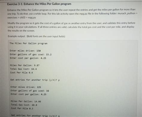 Solved Exercise 3 1 Enhance The Miles Per Gallon Program