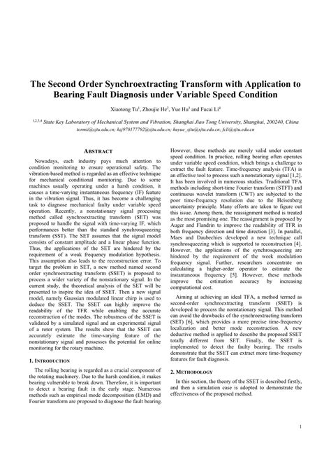 Pdf The Second Order Synchroextracting Transform With Application To Bearing Fault Diagnosis
