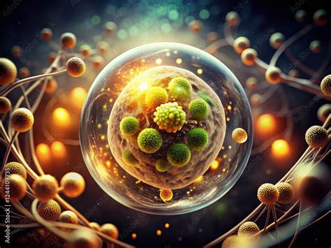 Vintage 3d Model A Glowing Plant Cell Nucleus Exhibits The Process Of Dna Replication Stock