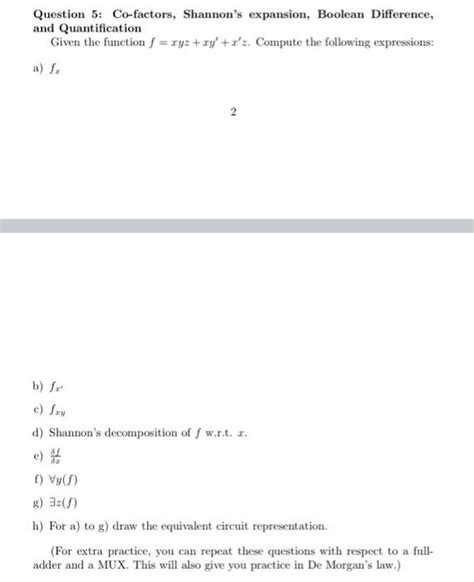 Solved Question 5 Co Factors Shannons Expansion Boolean