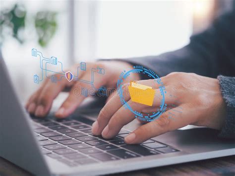 Businessman Working On Laptop Paperless File Management Archiving