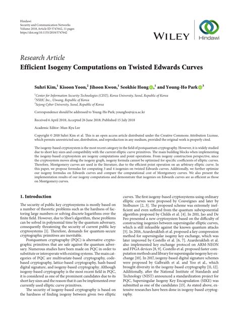 Pdf Efficient Isogeny Computations On Twisted Edwards Curves