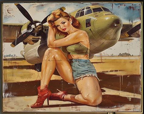1950s Pinup Girl Vintage Painting Pin Up Girl Art Print Military