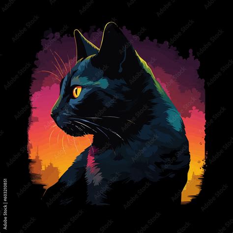 검은 바탕의 컬러풀한 고양이 Stock Illustration Adobe Stock