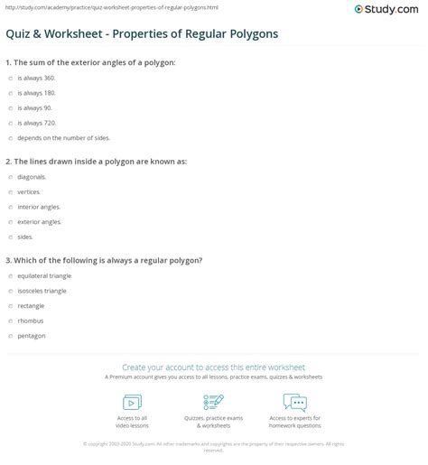 Quiz Worksheet Properties Of Regular Polygons Study Com