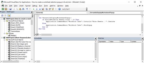 How To Create A Worksheet Selection Popup In Excel