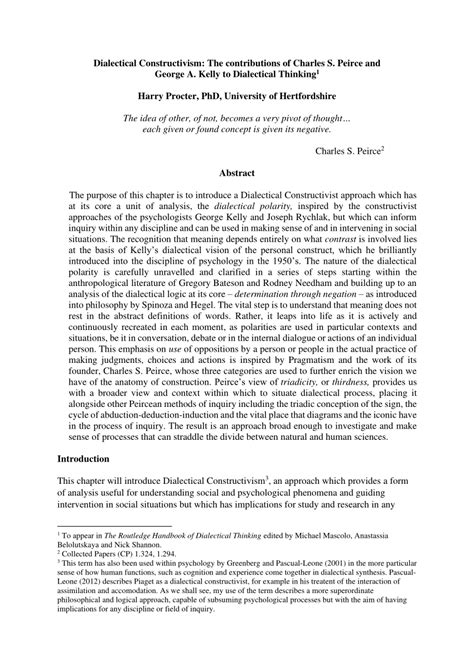 Pdf Dialectical Constructivism The Contributions Of Charles S Peirce And George A Kelly To