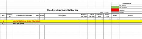 Submittal Log Spreadsheet — Db