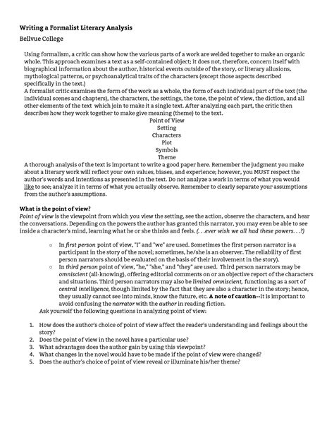 Ch 7 12 Formalist Guide Writing A Formalist Literary Analysis Bellvue