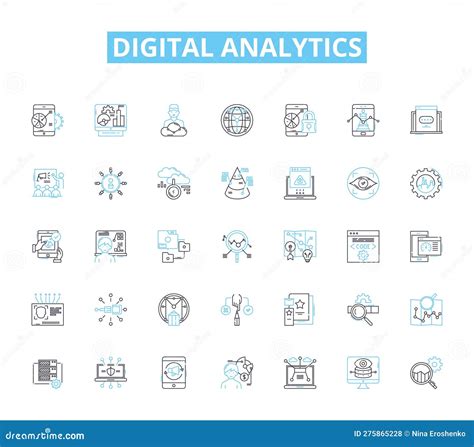 Digital Analytics Linear Icons Set Metrics Insights Attribution Conversion Big Data Kpi