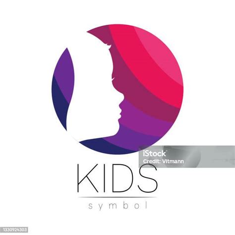 몇 가지 보라색 원 색상 벡터의 자식 로고 타입 실루엣 프로필 인간의 머리 사람 어린이 자폐증 어린이 치료 클리닉 교육을위한 개념 로고 템플릿 기호 흰색에 현대적인 디자인