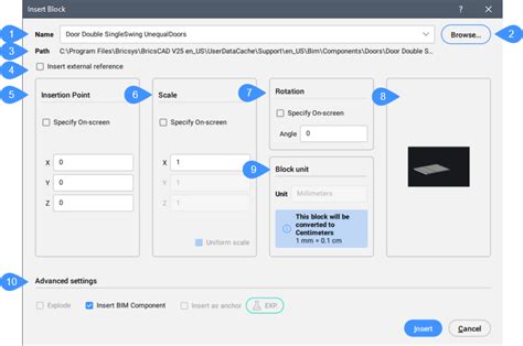 Insert Block Dialog Box Bricscad Lite And Pro Bricsys Help Center