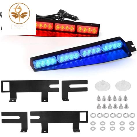 Blue Red LED Visor Flash Patterns Emergency Windshield Split Mount Light Bar Law
