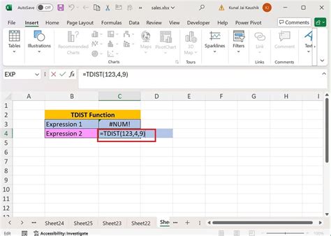 Excel Tdist Function
