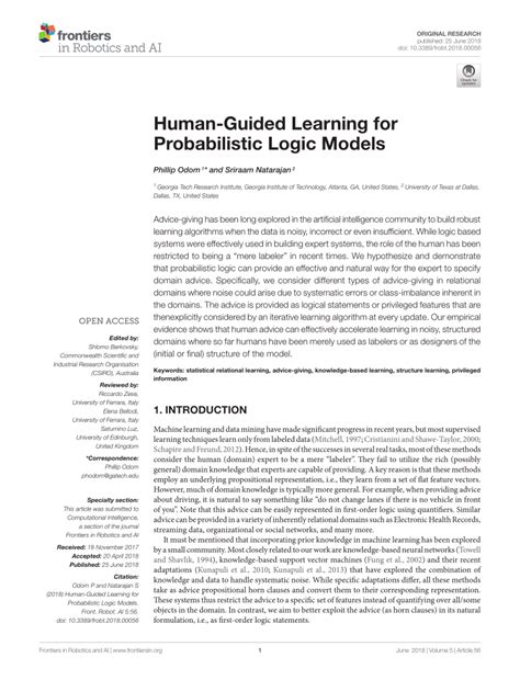 PDF Human Guided Learning For Probabilistic Logic Models