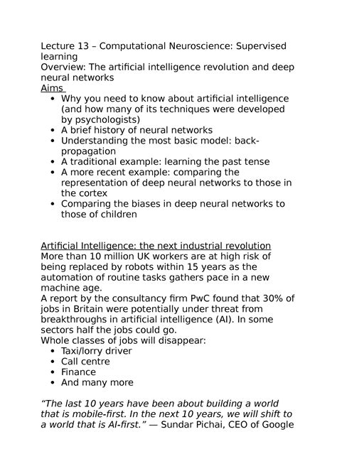 Lecture 13 Supervised Learning Lecture 13 Computational Neuroscience Supervised Learning