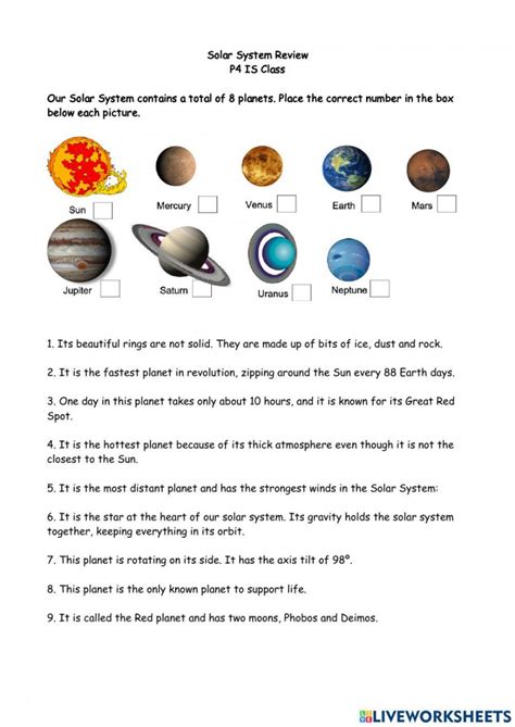 Solar System Review Worksheet Printable Pdf Template